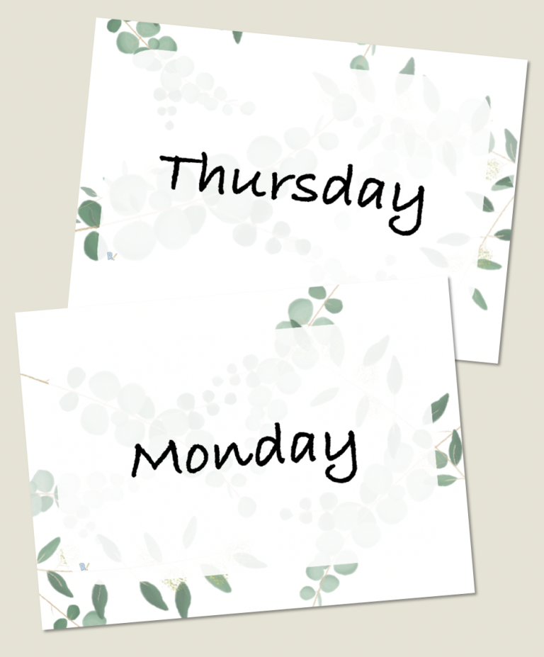 FREE Days of the Week Display Cards – Eucalyptus - Resourcefully
